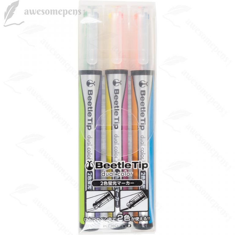Kokuyo Beetle Tip Dual Colour Highlighter - 3 colour Set - Awesome Pens
